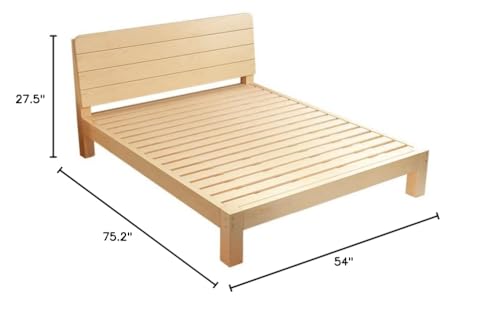 LITFAD Contemporary Pine Wood Platform Bed Natural Bed Frame with Headboard Wooden Slats Support Bed (No Box Spring Needed) - Storage Not Included Single Bed Full-Covered, Full
