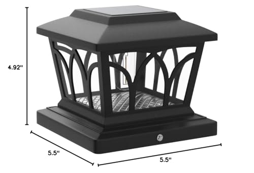 APONUO Solar Post Cap Lights Filament 1000mAh,4x4 Post Solar Lights 2 Brightness Levels 8/16LM Waterproof Solar Fence Post Lights for 4x4,6x6 Posts Caps Wood,4x4 Vinly Post Caps,Black,4 Pack