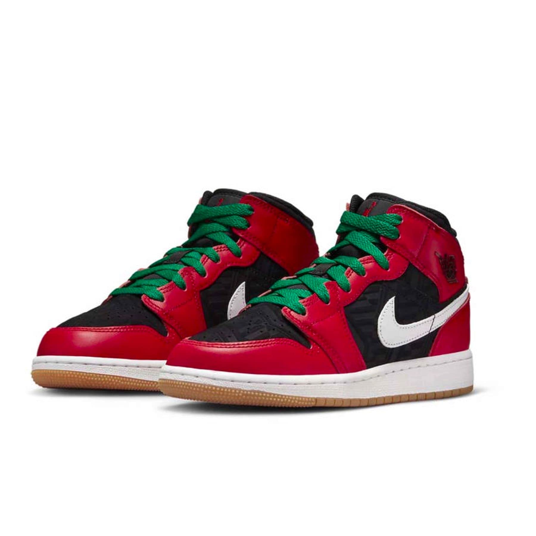 Nike Jordan Youth Jordan 1 Mid SE GS DQ8418 006 Christmas - Size 6.5Y, Black/Fire Red/White/Malachite