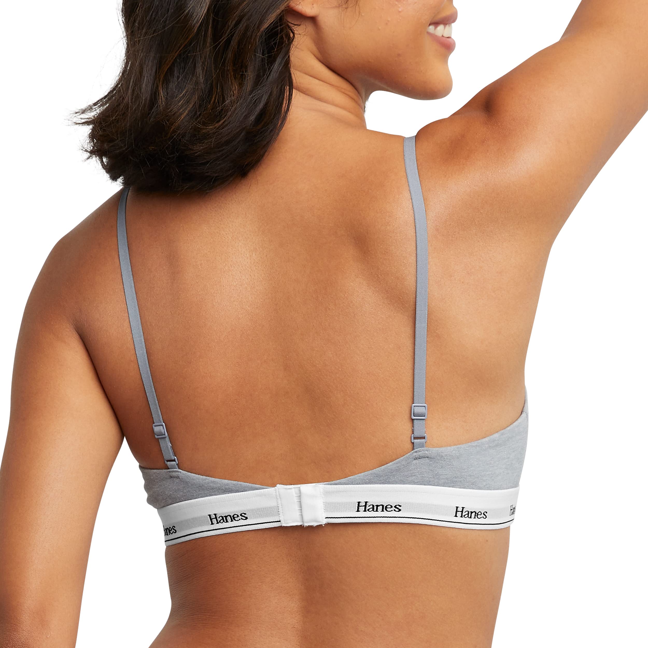 Hanes Women's Originals Triangle Bralette Pack, Breathable Stretch Cotton Bras, 2-Pack, Shelton Red/Concrete Heather, Small