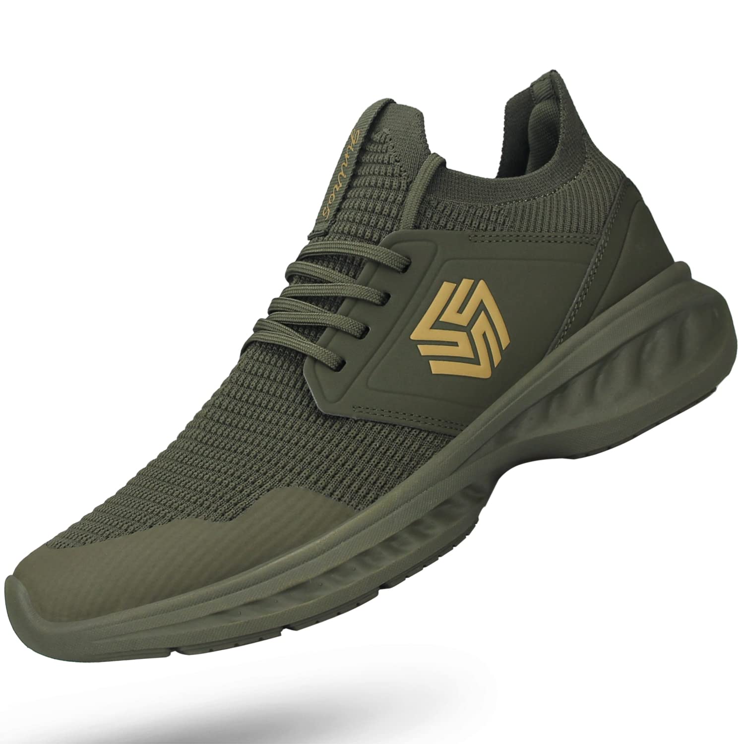 Giniros Mens Slip On Walking Shoes Non Slip Running Shoes Breathable Workout Shoes Lightweight Gym Sneakers Army Green Size 8.5
