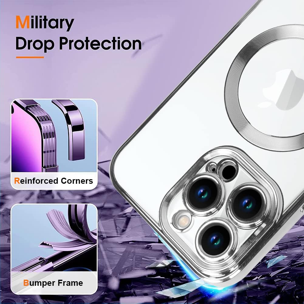 ZIYE Magnetic Case for iPhone 13 Pro Max Case [Compatible with MagSafe] Camera Lens Protector Plating Luxury Cover for Women Men Clear Soft TPU Shockproof Protective Phone Case - Silver