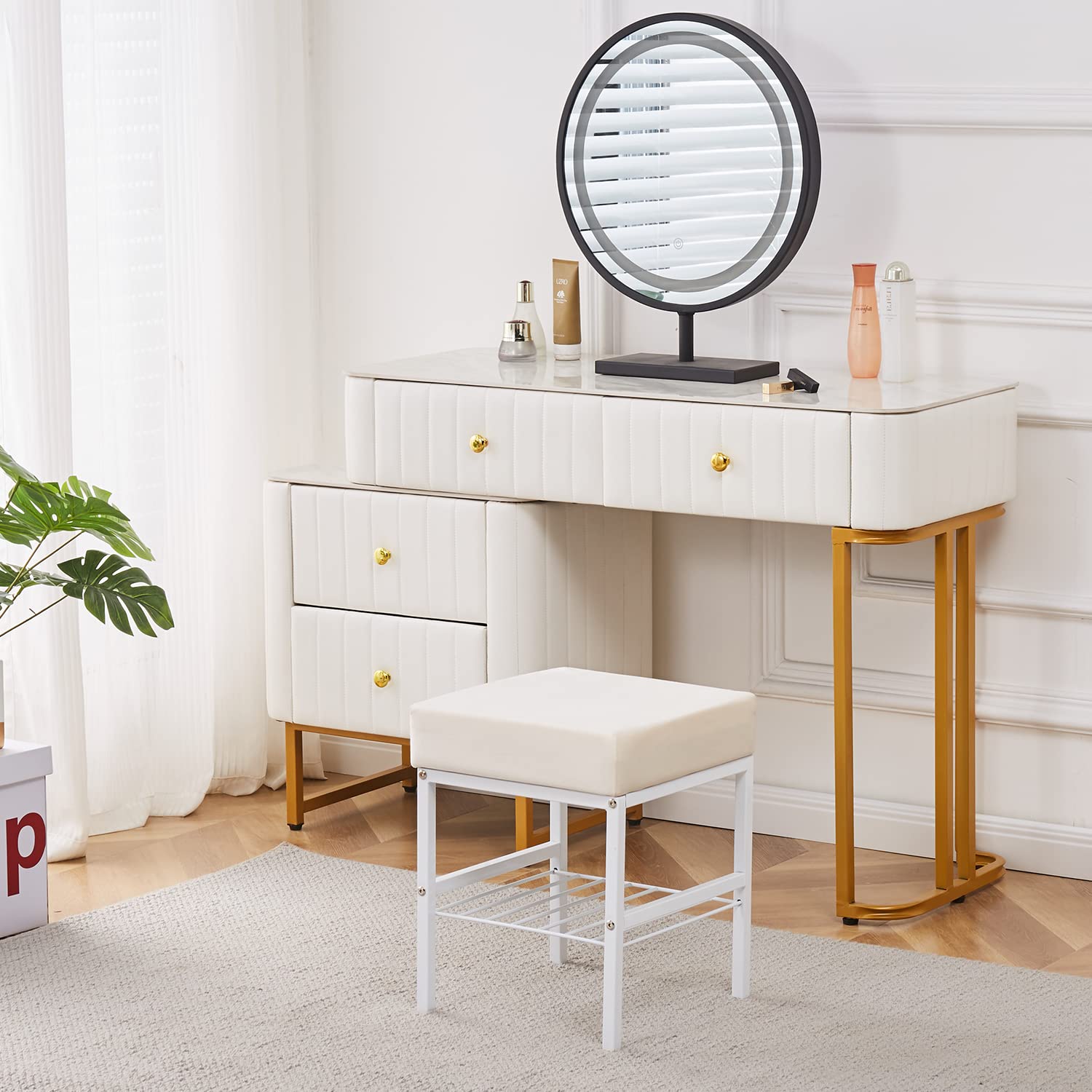 Cpintltr Multifunctional Vanity Stools Velvet Footstool Ottoman Shoe Changing Stool Makeup Stool Storage Stool Footrest Vanity Stool Small Footstool Pouf Ottoman Ottoman Stool for Makeup Room Cream