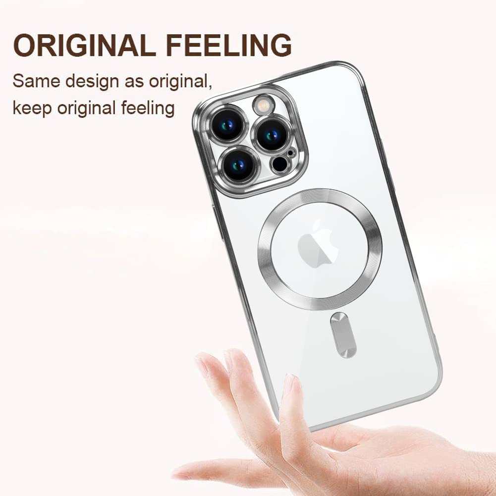 ZIYE Magnetic Case for iPhone 13 Pro Max Case [Compatible with MagSafe] Camera Lens Protector Plating Luxury Cover for Women Men Clear Soft TPU Shockproof Protective Phone Case - Silver