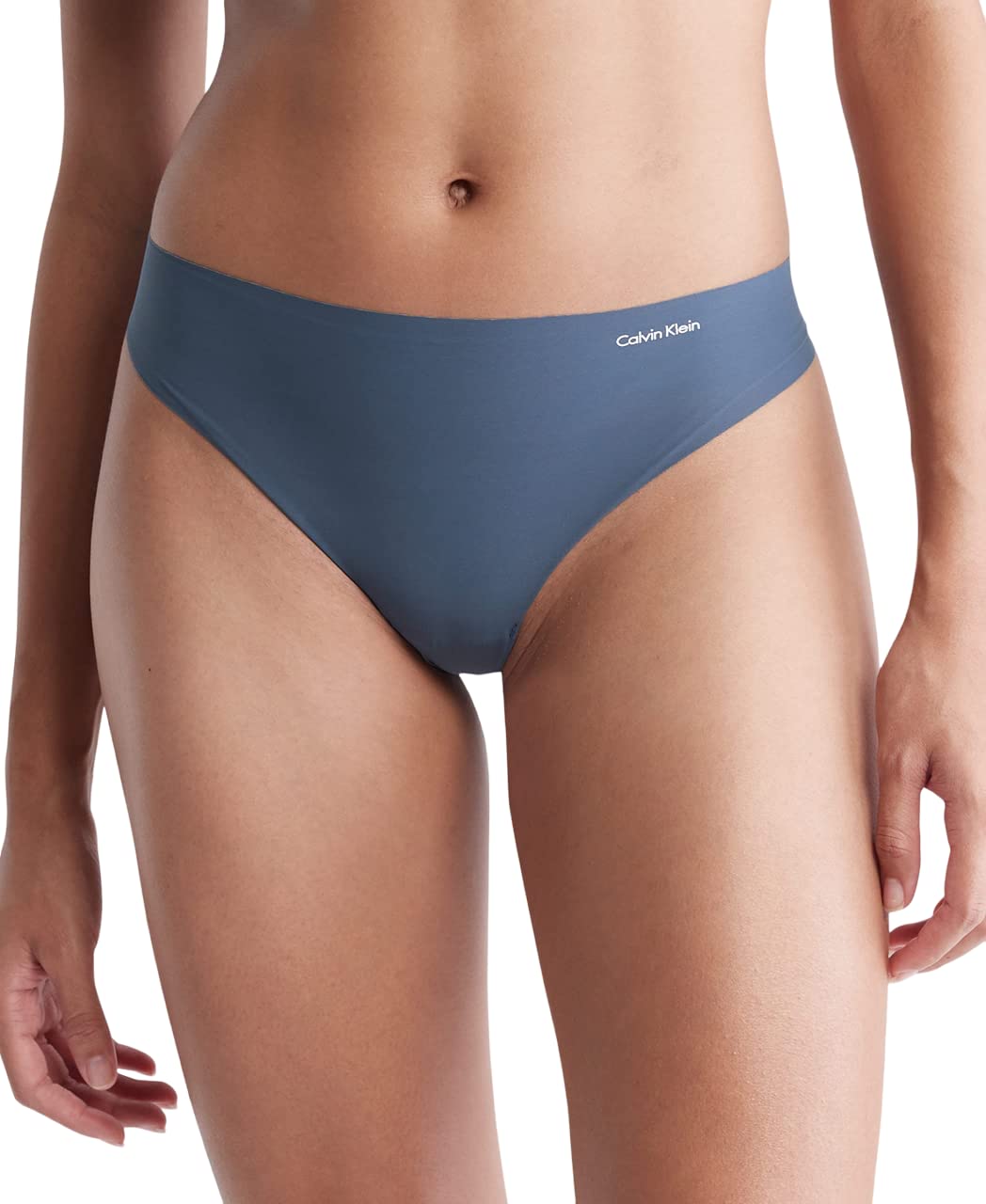 Calvin Klein Women's Invisibles Seamless Thong Panty, Blue Edge, Large