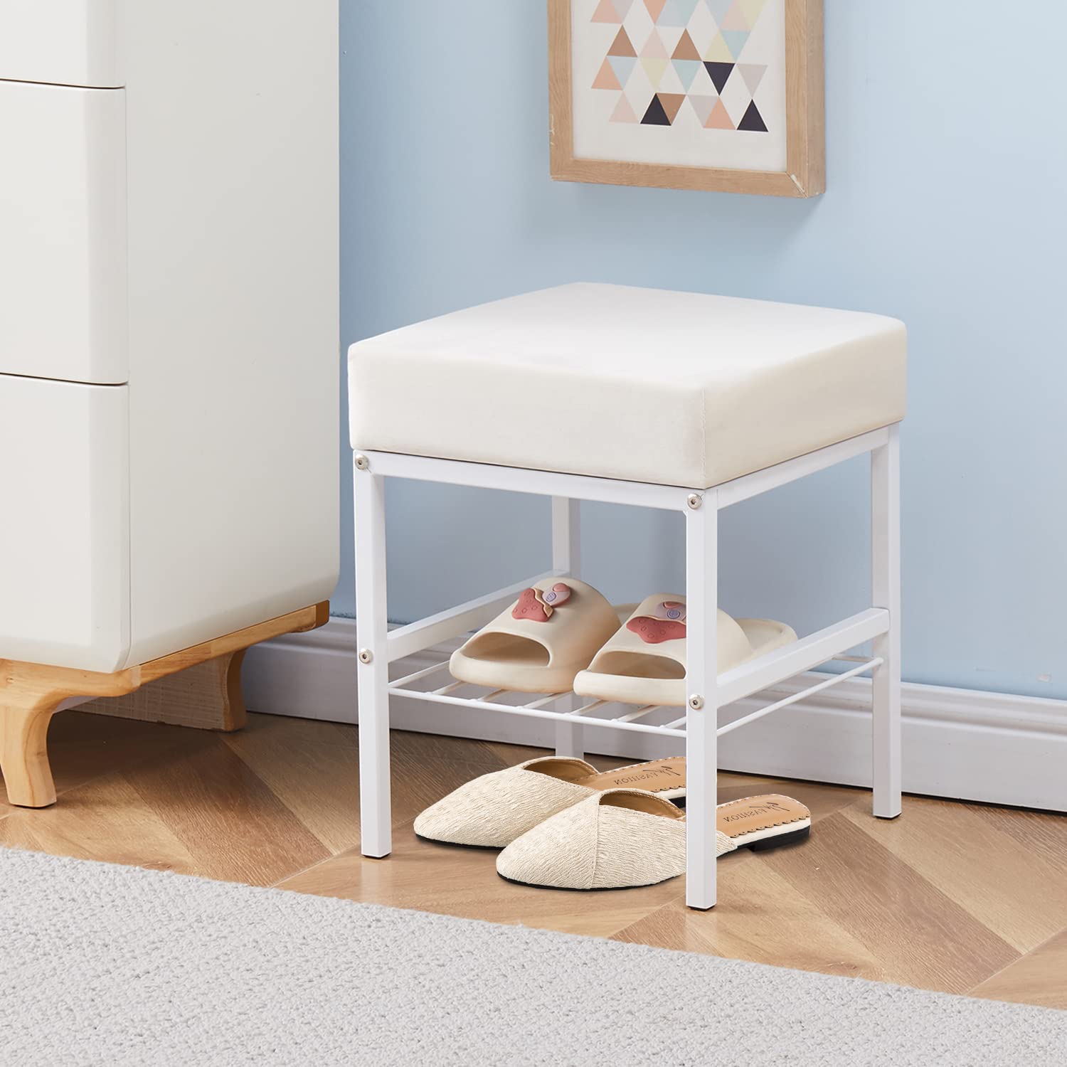 Cpintltr Multifunctional Vanity Stools Velvet Footstool Ottoman Shoe Changing Stool Makeup Stool Storage Stool Footrest Vanity Stool Small Footstool Pouf Ottoman Ottoman Stool for Makeup Room Cream