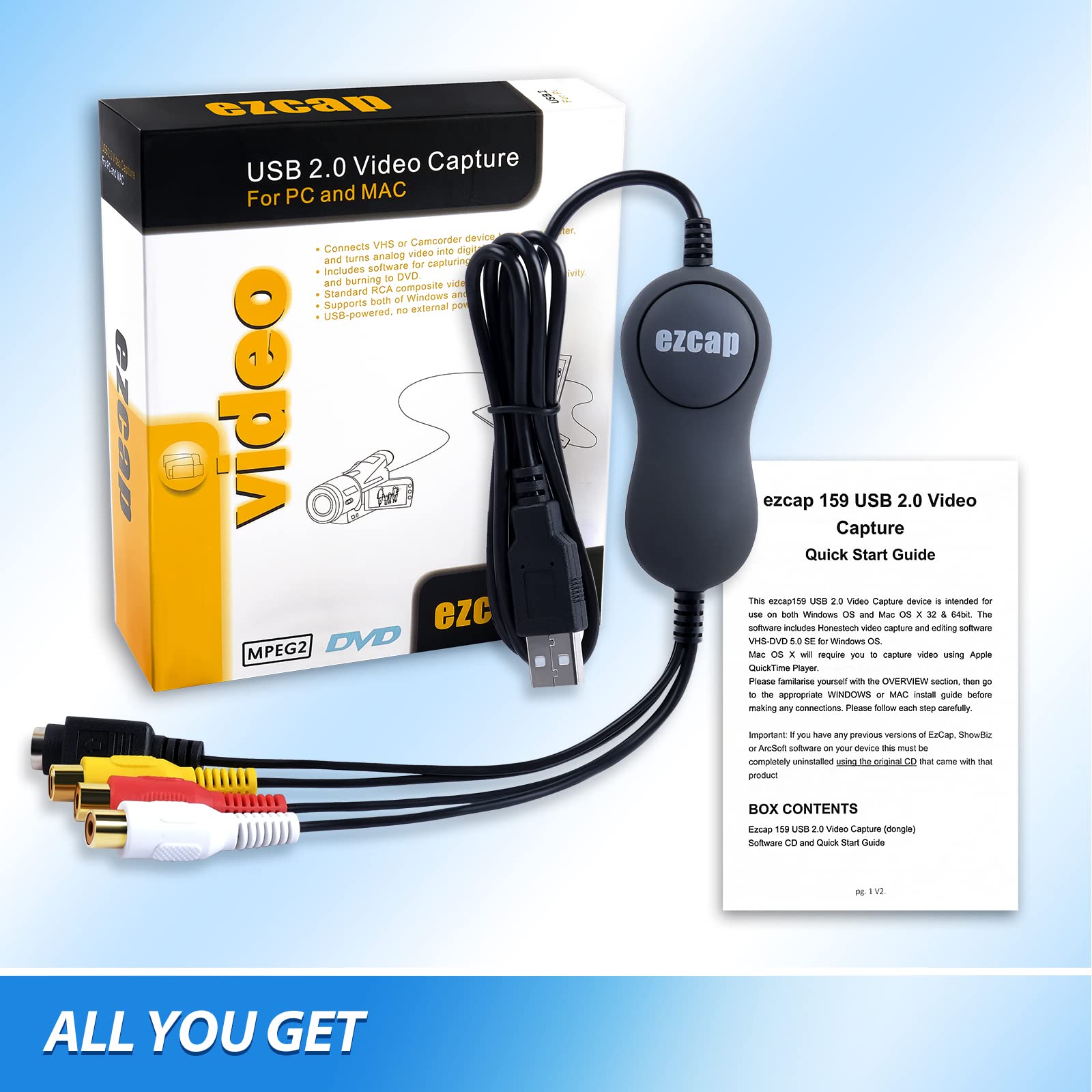 Mwin USB 2.0 Video Capture Card, VHS/VCR to Digital Converter, Digitize Analog Video for Mac or Windows, Easy VHS/VCR/TV to DVD