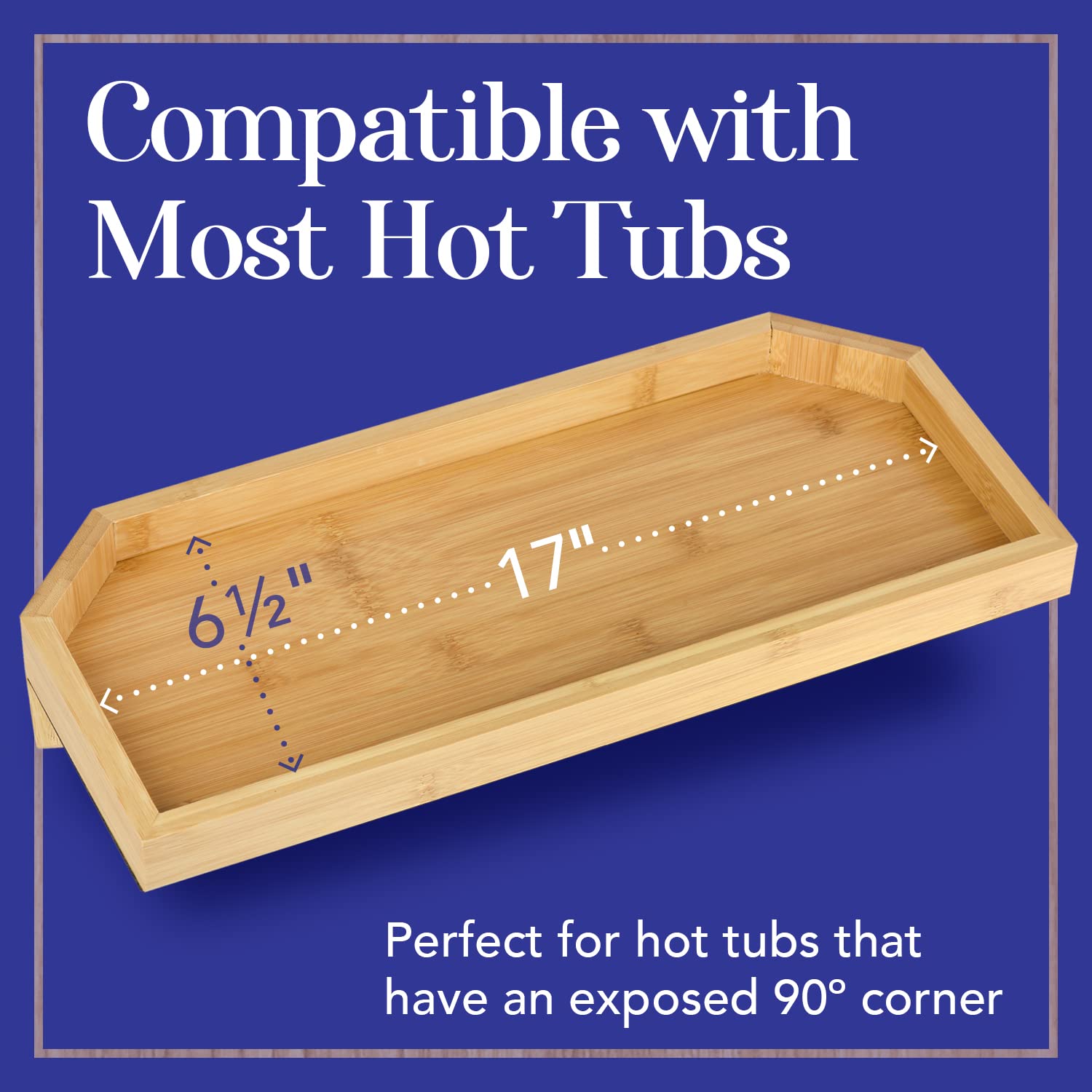 Impresa Bamboo Hot Tub Tray Table, Waterproof, UV-Coated Side Table Caddy with Anti-Slip Backing for Drinks, and Essentials, 17" x 7.5"