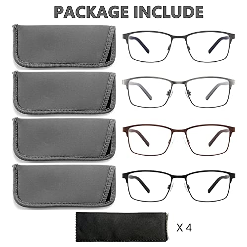 mrbobmslee 4 Pack Reading Glasses for Men, Blue Light Blocking Computer Readers, Anti UV Ray/Eye Strain/Glare, Metal Frame Eyeglasses with Pouches(175 Magnification Strength)