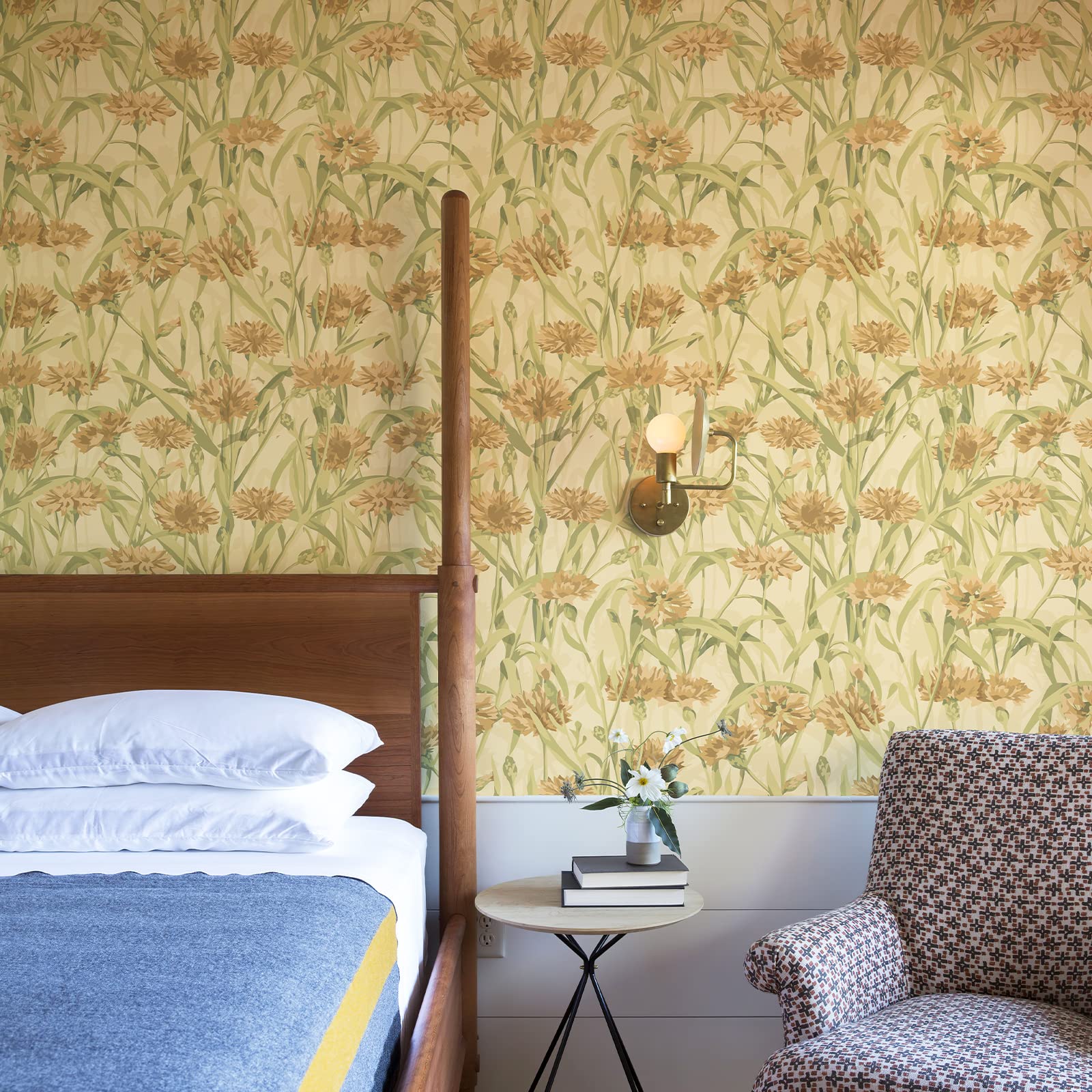 JiffDiff Yellow Floral Wallpaper - Straw Plant Watercolor Chrysanthemum Fleurs Stick on Removable Wallpaper