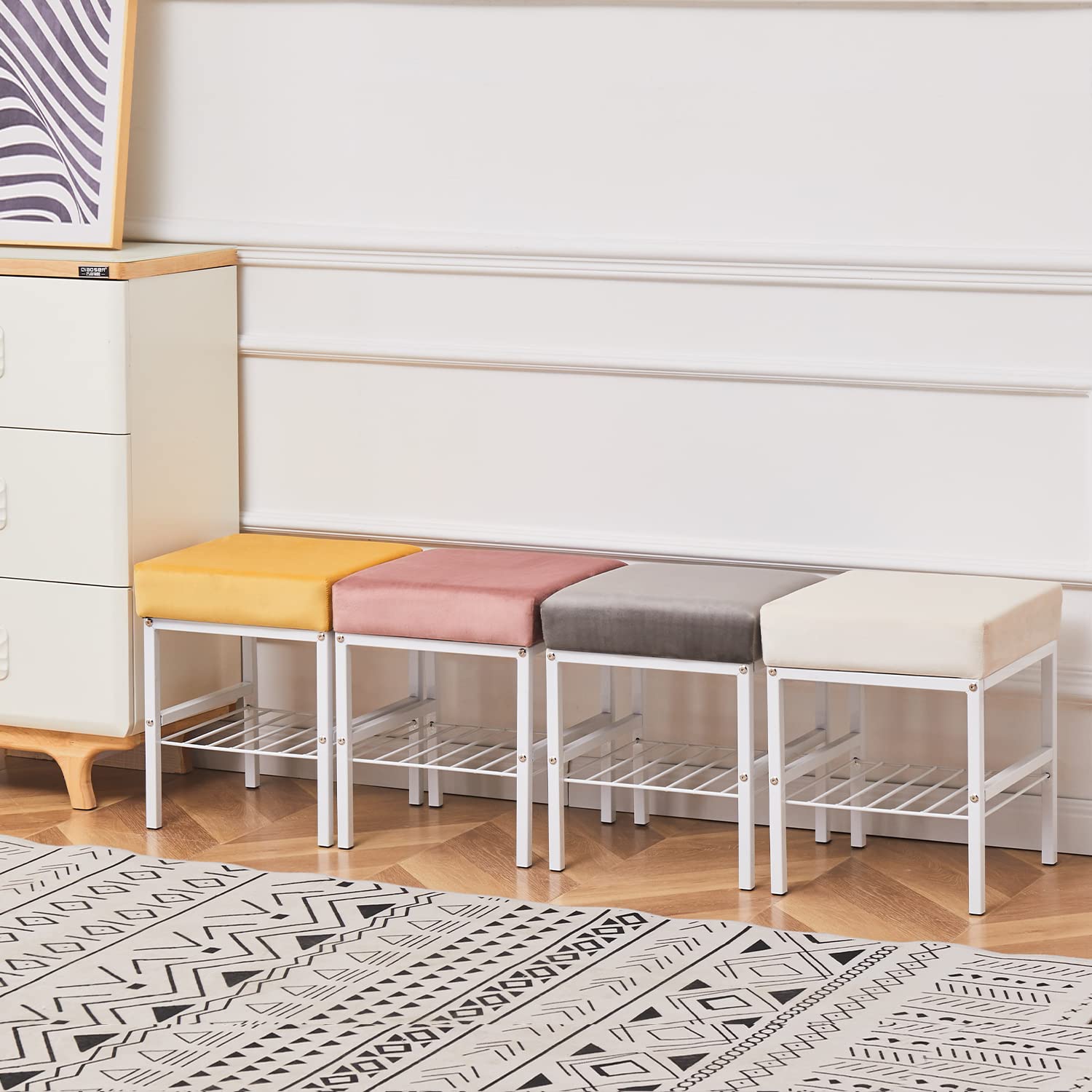 Cpintltr Multifunctional Vanity Stools Velvet Footstool Ottoman Shoe Changing Stool Makeup Stool Storage Stool Footrest Vanity Stool Small Footstool Pouf Ottoman Ottoman Stool for Makeup Room Cream