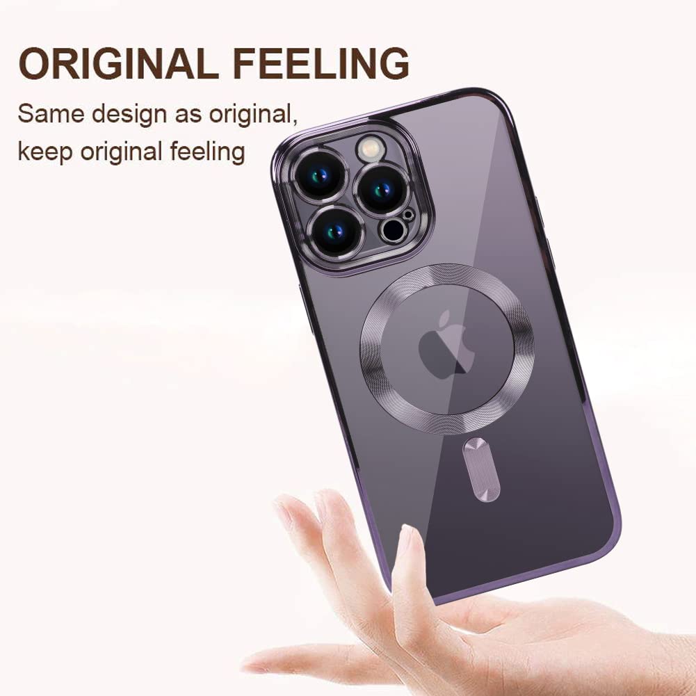 ZIYE Magnetic Case for iPhone 13 Pro Max Case [Compatible with MagSafe] Camera Lens Protector Plating Luxury Cover for Women Men Clear Soft TPU Shockproof Protective Phone Case - Purple