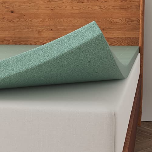 NapQueen 3 Inch Ventilated Green Tea Memory Foam Mattress Topper, Chic Green, CertiPUR-US Certified, Twin