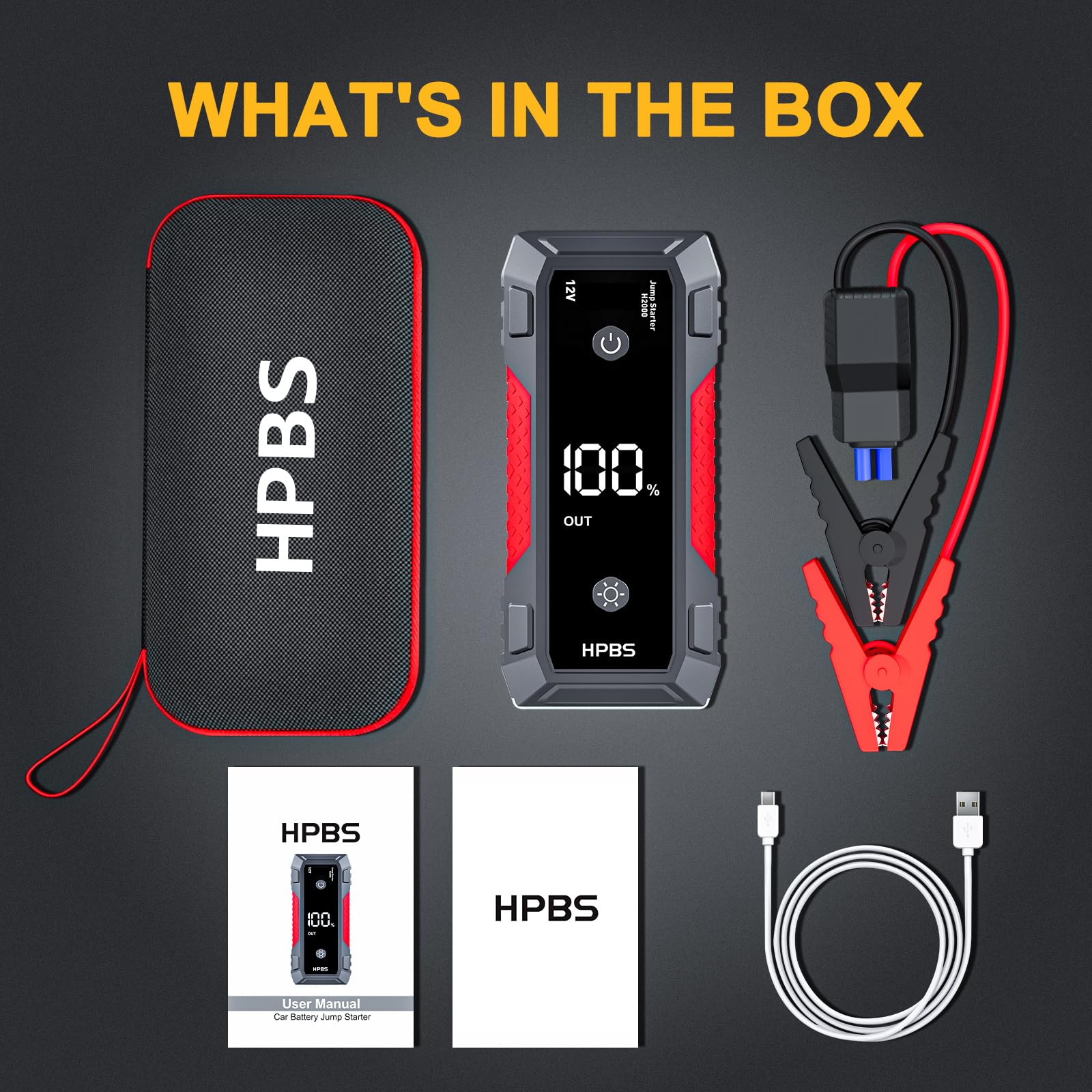 HPBS Jump Starter - 4000A Jump Starter Battery Pack for Up to 10.0L Gas and 8.0L Diesel Engines, 12V Portable Car Battery Jump Starter Box with 3.0" LCD Display (Red)