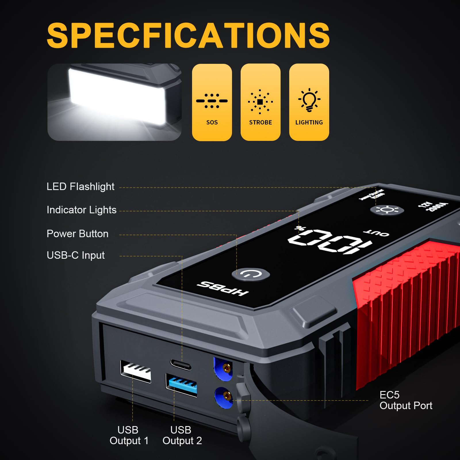 HPBS Jump Starter - 4000A Jump Starter Battery Pack for Up to 10.0L Gas and 8.0L Diesel Engines, 12V Portable Car Battery Jump Starter Box with 3.0" LCD Display (Red)