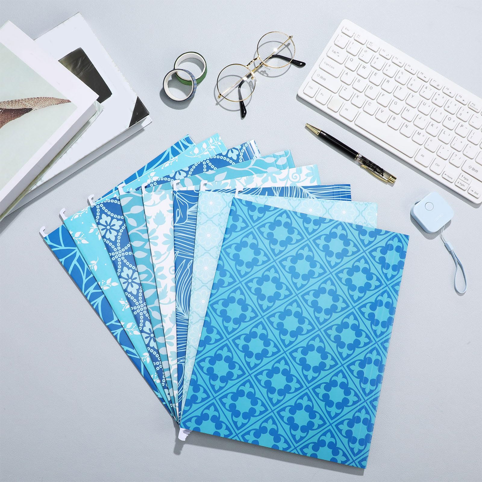 Estune 32 Pcs Decorative Hanging File Folders Letter Size Cabinet File Folders Organizers with 1/5 Cut Adjustable Tabs for Office Desk Filing Cabinet Home(Blues)