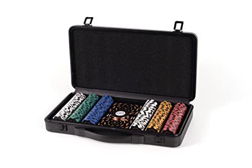 PLAYWUS Clay Poker Chips Set, Professional Poker Set with 300 Pcs 13 Gram Blank Chips, Cards, and Dice, Poker Set Aluminum Alloy Case for Texas Holdem, Blackjack Gambling