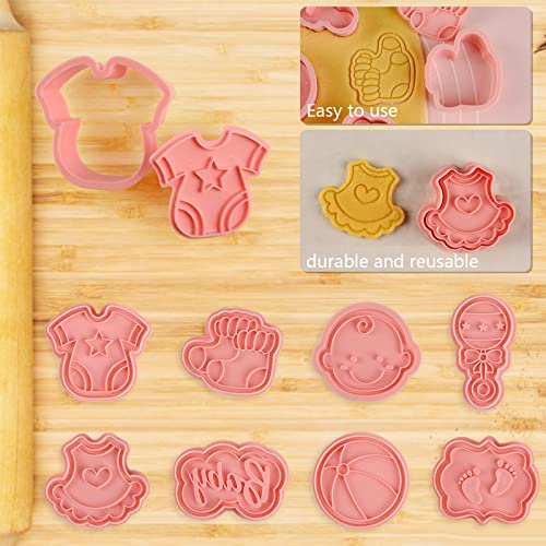 Baby Shower Cookie Cutters Set 8 Pcs with Plunger Stamps, Cute for Biscuit Cheese Baking