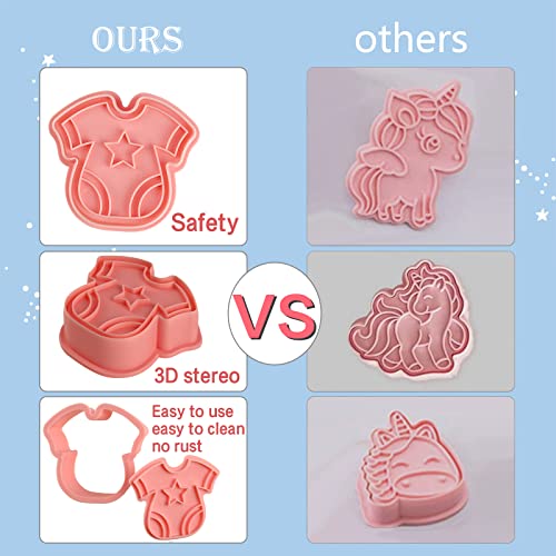 Baby Shower Cookie Cutters Set 8 Pcs with Plunger Stamps, Cute for Biscuit Cheese Baking