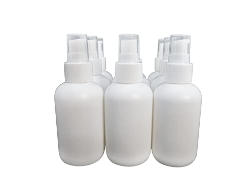 4 Ounce Boston Round Bottles. HDPE Plastic Empty. White Treatment Pump caps (9-Pack)