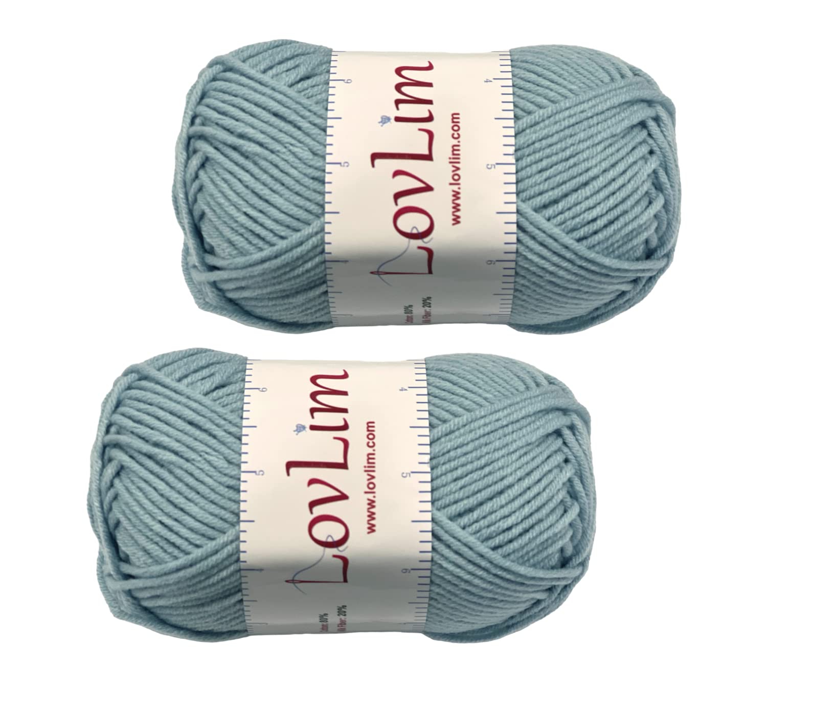 LovLim Yarn Pack, 2 skeins of 50g Each, Soft Cotton Yarn for Crochet and Knitting, Craft DK Amigurumi Yarn (Light Baby Blue)