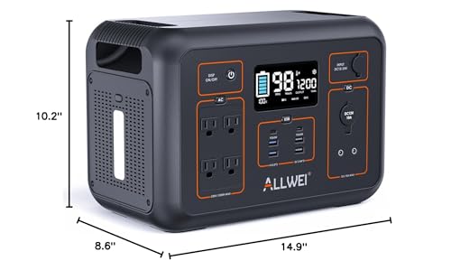 ALLWEI LiFePO4 Solar Generator 1200W(Peak 2400W) with 1 * 200W Solar Panel, Fast Charge in 1.5Hrs, 1008Wh Portable Power Station, 4* AC Outlet, UPS Mode, Outdoor Generator for RV Camping Emergency
