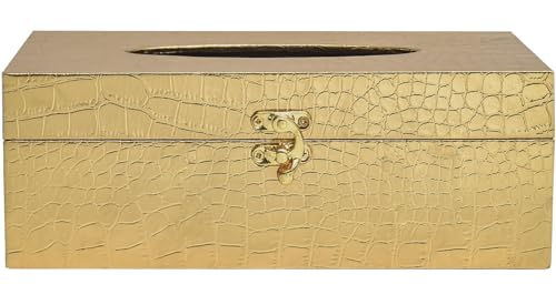 Modern Elegant Wood Tissue Box Cover Rectangular, Gold Glitter Leather Tissue Box Holder for Napkin Facial Paper, Leather Tissue Box Cover for Bathroom Bedroom Vanity Countertop