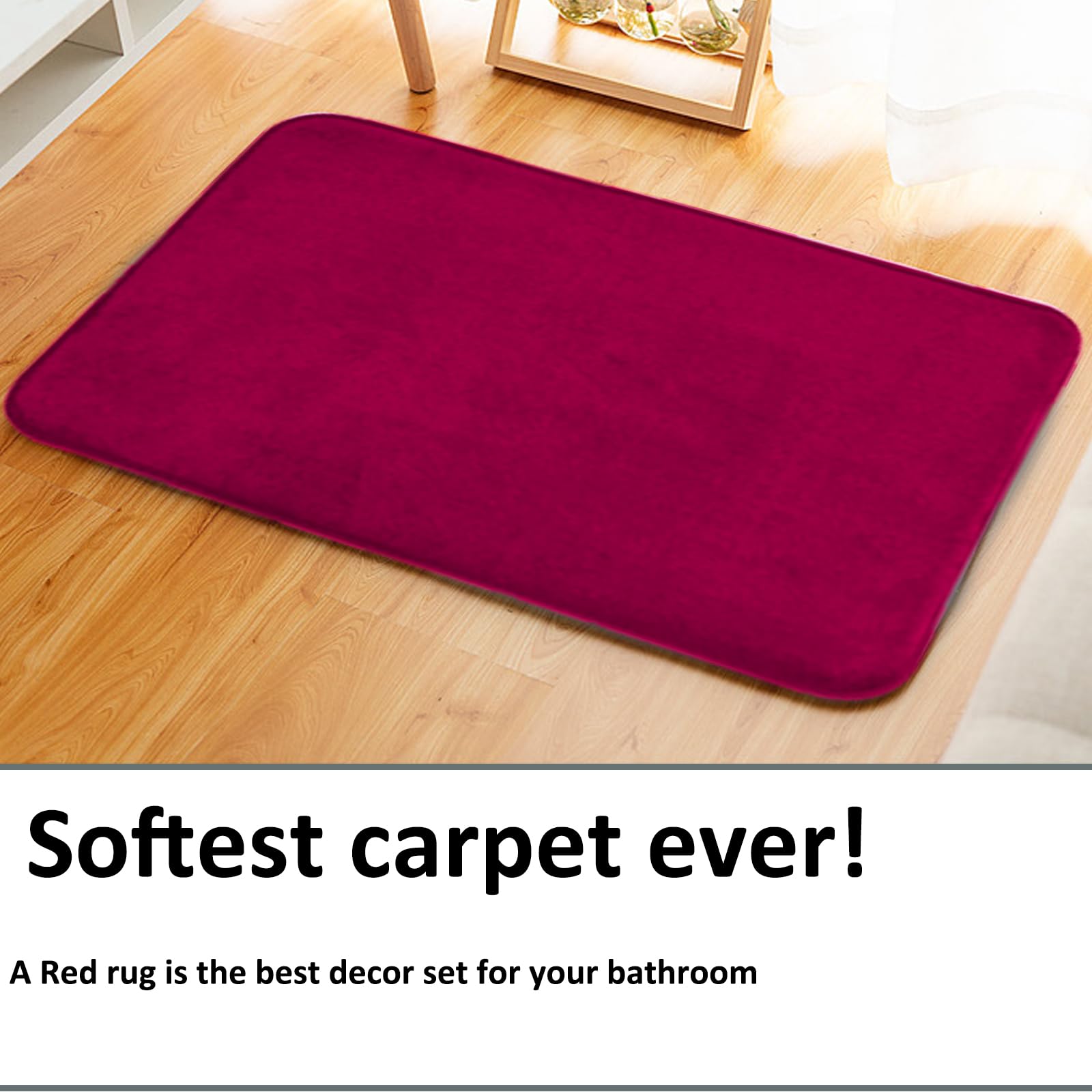Red Bathroom Rugs Comfort Memory Foam 3 Piece Non-Slip Bath Mats, Absorbent Shaggy Rugs, Machine Wash, Perfect Plush Bathroom Mats, Bathroom Carpets Set with U-Shaped Toilet Bath Mats