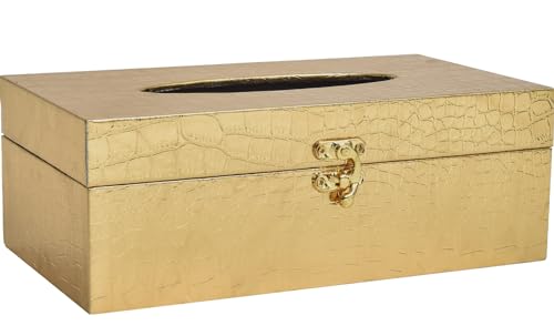 Modern Elegant Wood Tissue Box Cover Rectangular, Gold Glitter Leather Tissue Box Holder for Napkin Facial Paper, Leather Tissue Box Cover for Bathroom Bedroom Vanity Countertop