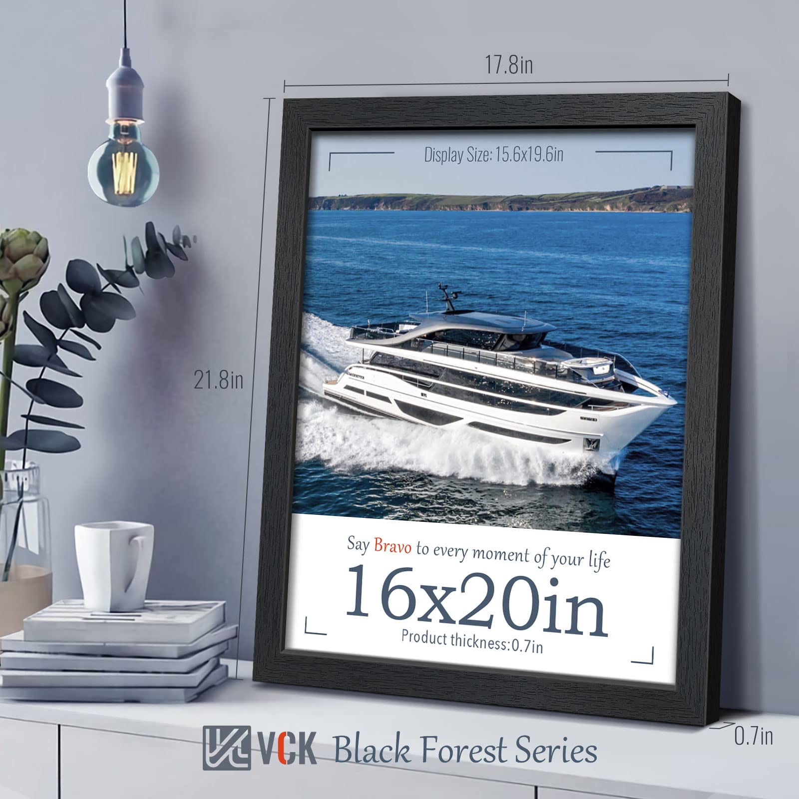 VCK 16x20 Poster Frame with Exclusive Black Woodgrain, Solid Wood Picture Frames for Wall - 2 pack
