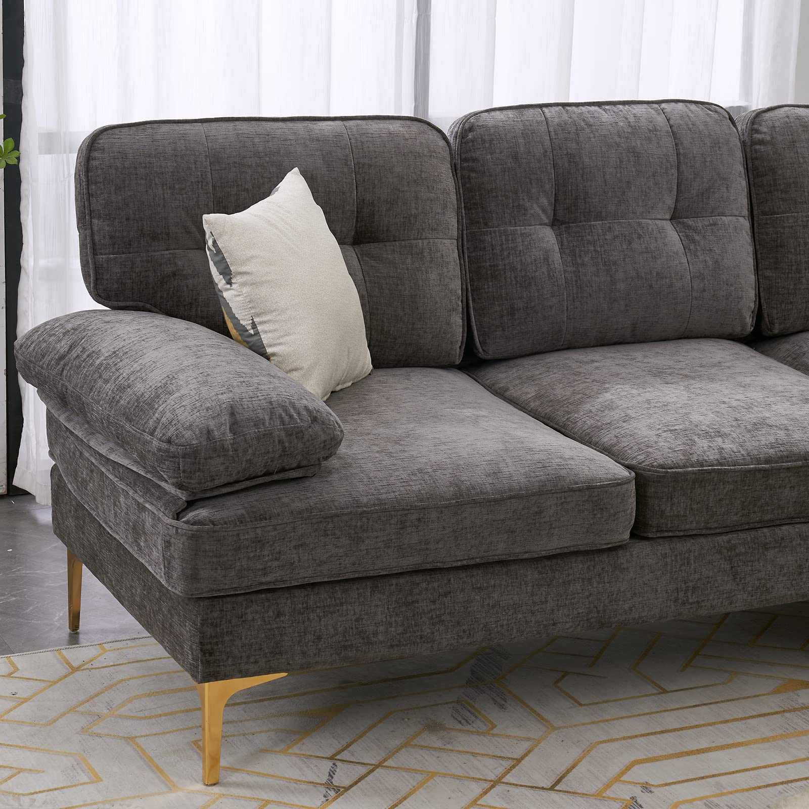 Karl home Sectional Sofa 83" L-Shape Sofa Couch 3-Seat Couch with Chaise ChenilleFabric Upholstered for Living Room, Apartment, Office, Dark Gray