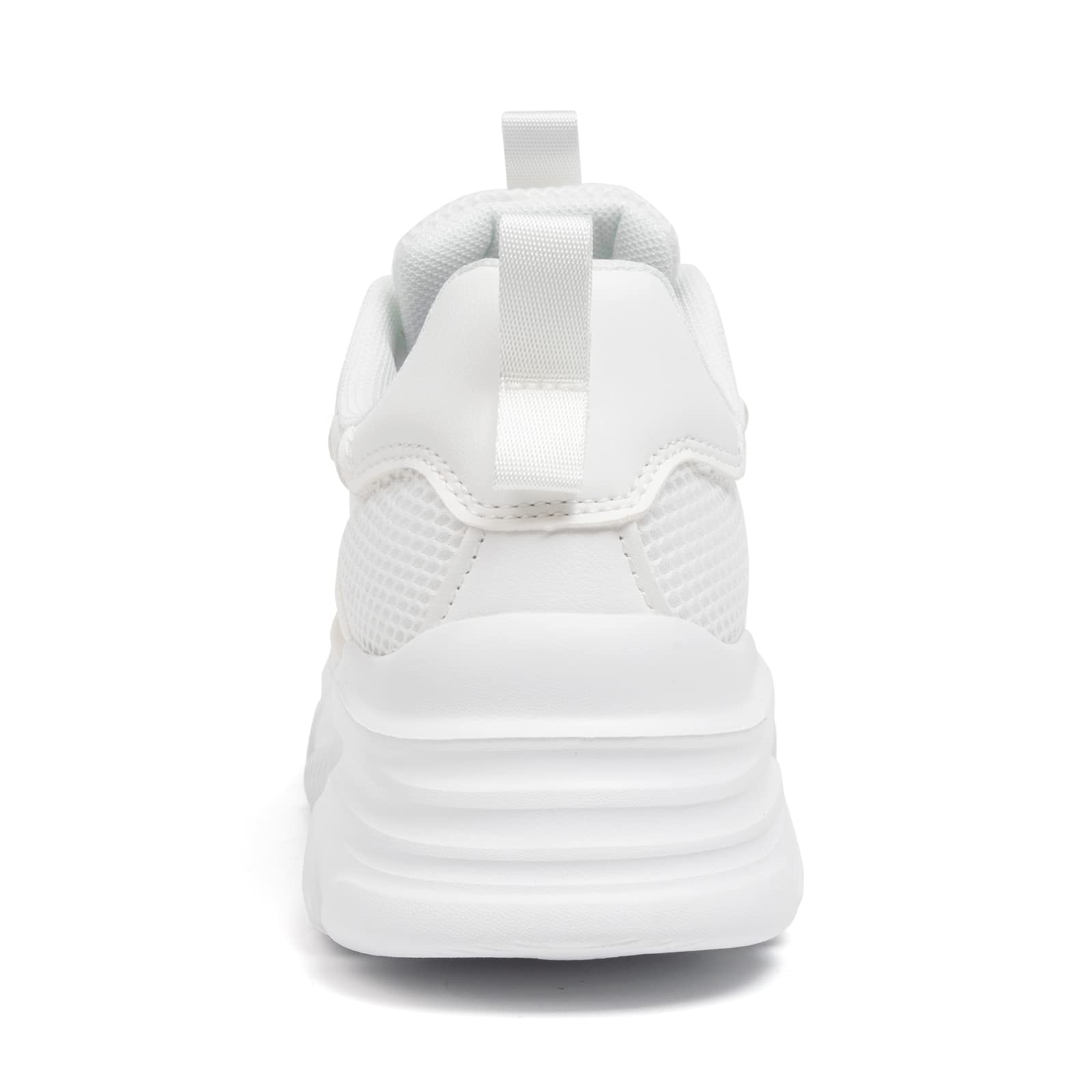Niluber Women's Chunky Platform Sneakers-Slip On Breathable Running Shoes-Lightweight Glitter Rhinestone White Black Sneakers(White,6)