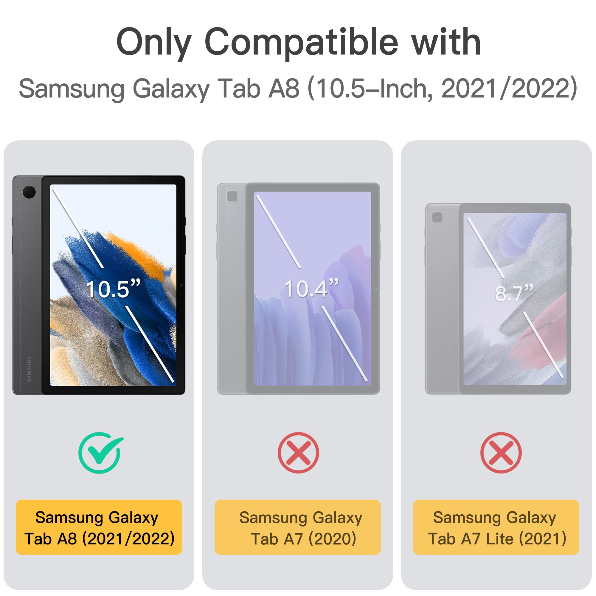 JETech Case for Samsung Galaxy Tab A8 10.5-Inch 2022 (SM-X200/X205/X207), Slim Translucent Back Tri-Fold Folio Stand Protective Tablet Cover, Auto Wake/Sleep (Black)