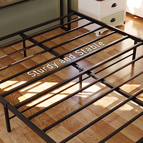 LIKIMIO Full Bed Frame, Platform Bed Frame Full with 2-Tier Storage Headboard and Strong Support Legs, More Sturdy, Noise-Free, No Box Spring Needed, Rustic Maple