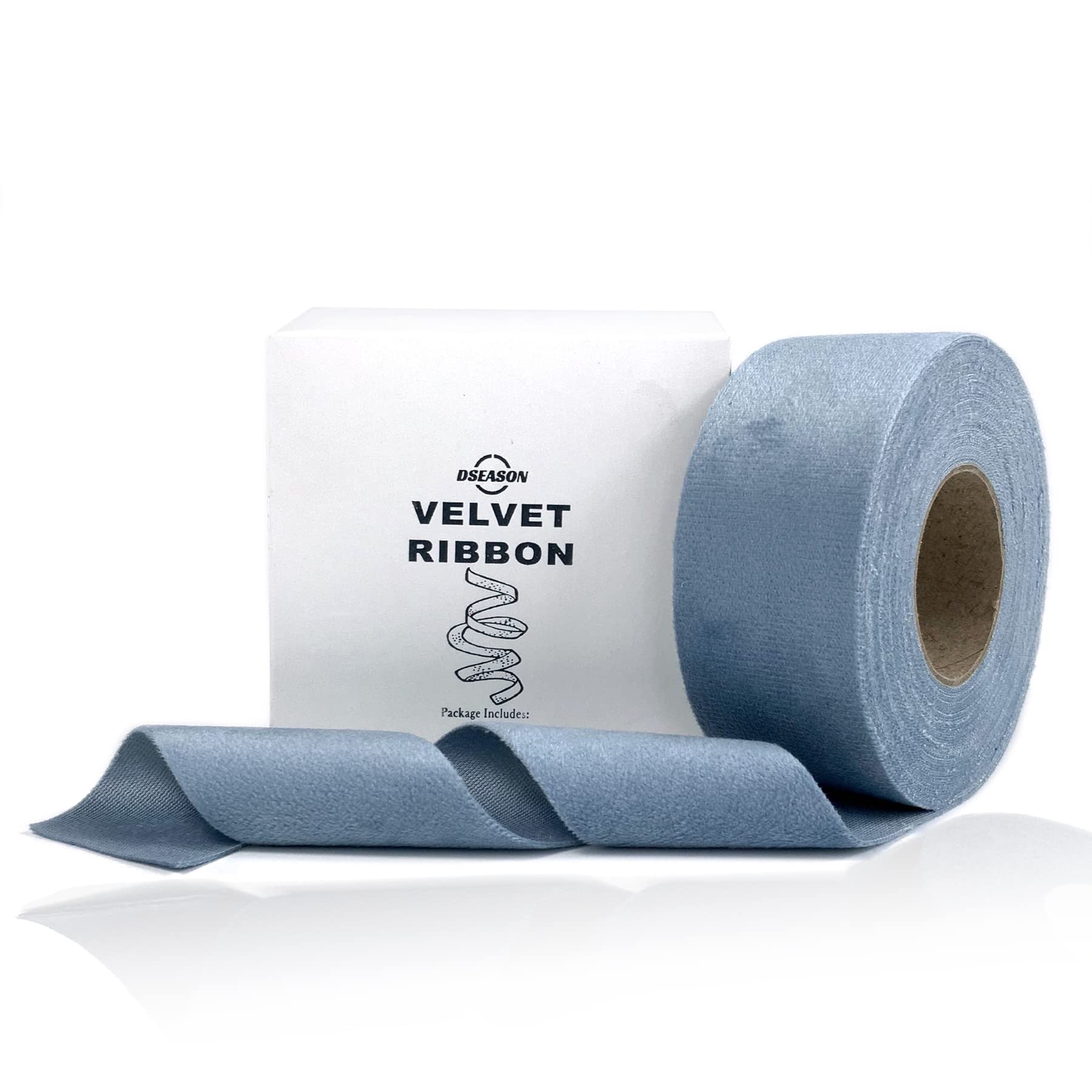 Velvet Ribbon Set 1.5" x 10 Yards, 1 Rolls, Dseason Handmade Dusty Blue Velvet Ribbon Set for Gift Wrapping & Bow Making, Christmas Tree, Wreath Decoration, DIY Crafts Decoration
