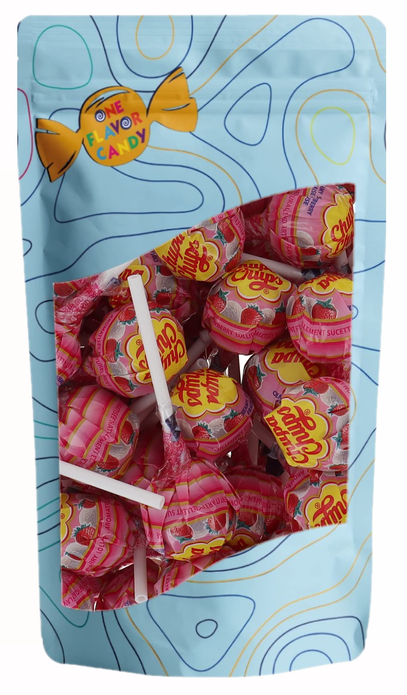 One Flavor Candy Chupa Chups Lollipop Lolli Pops Bulk in Resealable Bag (Strawberry & Cream, Pack of 20)