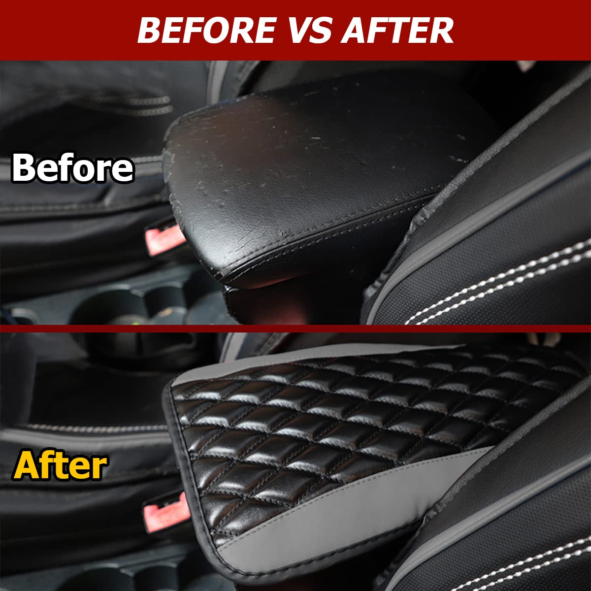 Car Center Console Cushion Pad, Universal Leather Waterproof Armrest Seat Box Cover Protector,Comfortable Car Decor Accessories Fit for Most Cars, Vehicles, SUVs (Gray)