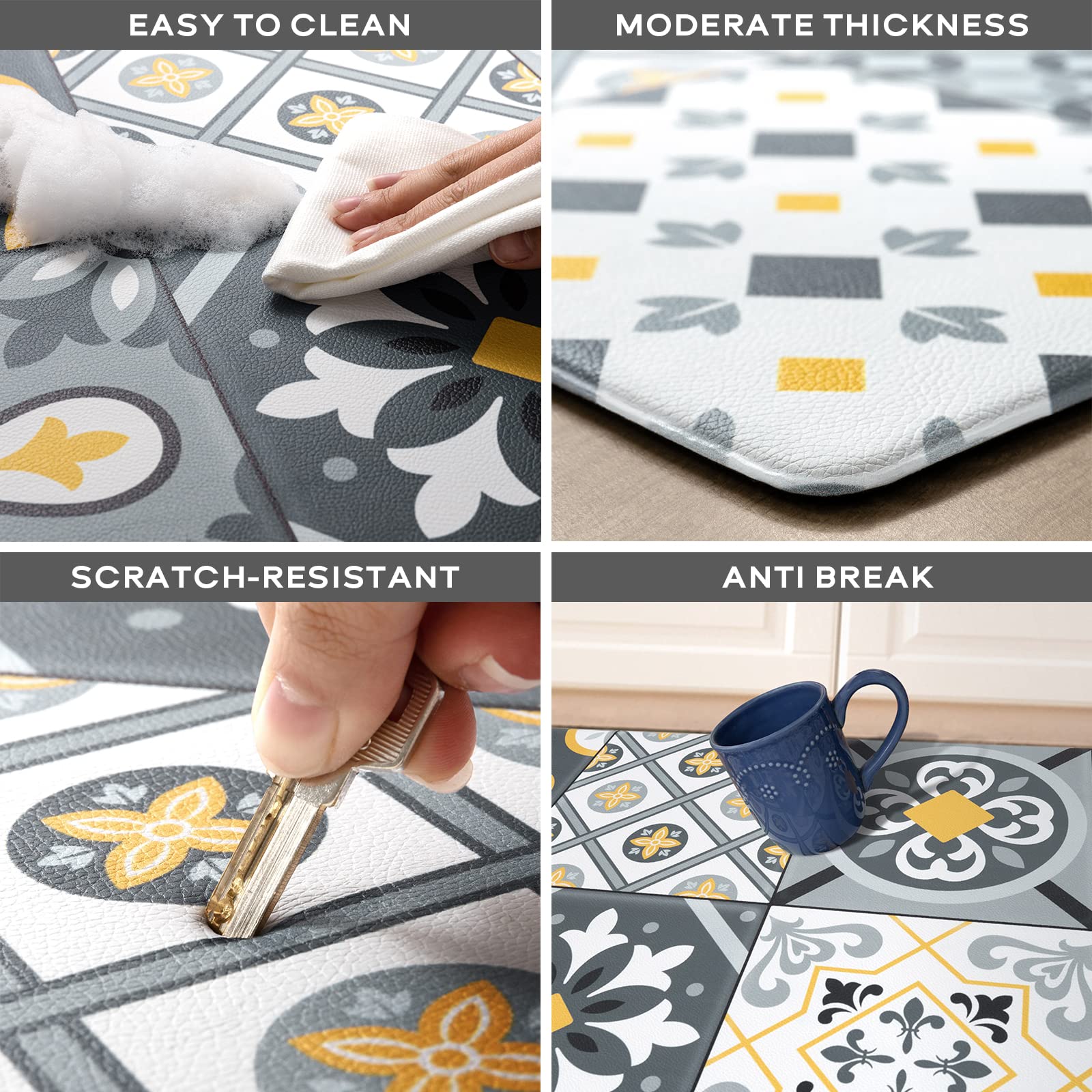 Ashler Kitchen Mats Anti-Fatigue Kitchen Rugs, Non-Slip Waterproof Kitchen Floor Mats, 2PCS Ergonomic Comfort Foam Standing Rug for Kitchen, Office, Floor, Laundry, Sink, 17x47 in & 17x29 in, Red