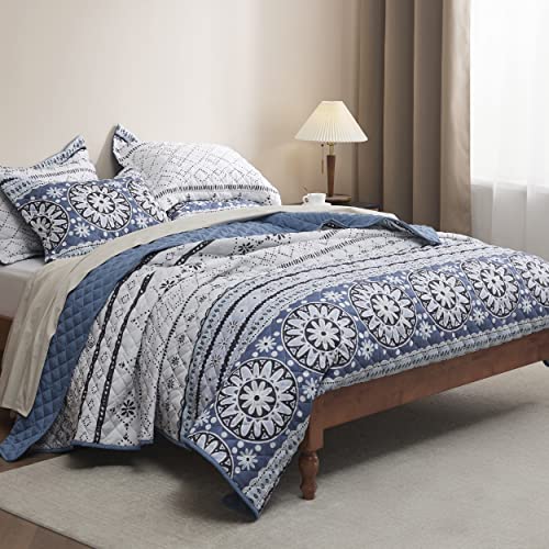 Bedsure Boho Quilt Set Queen - Reversible Bohemian Striped Pattern Quilt Bedding Set, 3 Pieces Lightweight Microfiber Bedspread, Coverlet with 2 Pillow Shams for All Seasons (90"x96")
