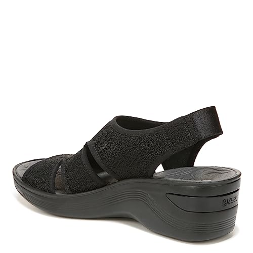 BZees Womens Daytona Slip-On Wedge Sandal Black Chevron 10 W