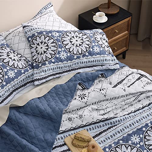 Bedsure Boho Quilt Set Queen - Reversible Bohemian Striped Pattern Quilt Bedding Set, 3 Pieces Lightweight Microfiber Bedspread, Coverlet with 2 Pillow Shams for All Seasons (90"x96")