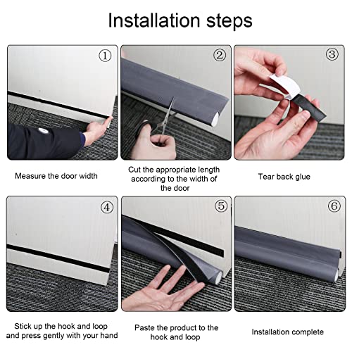 Door Draft Stopper, 37" Under Door Draft Stoppers, Adjustable Door Draft Blocker Bottom for Soundproof, Isolating Hot and Cold Air, Dust, Smoke, Wind and Breeze (Black, 1 Pack)