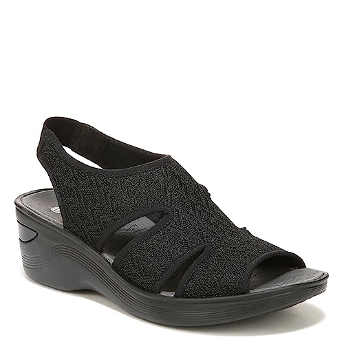 BZees Womens Daytona Slip-On Wedge Sandal Black Chevron 10 W