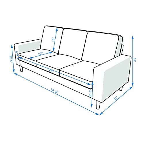 Panana Upholstered Modern Sofa Couch for Living Room, Grey Linen Fabric with 2 Small Pillows and Wooden Legs, 3 Seater Sofa Couches for Small Spaces, Bedroom, Apartment (Grey, 3 Seater)