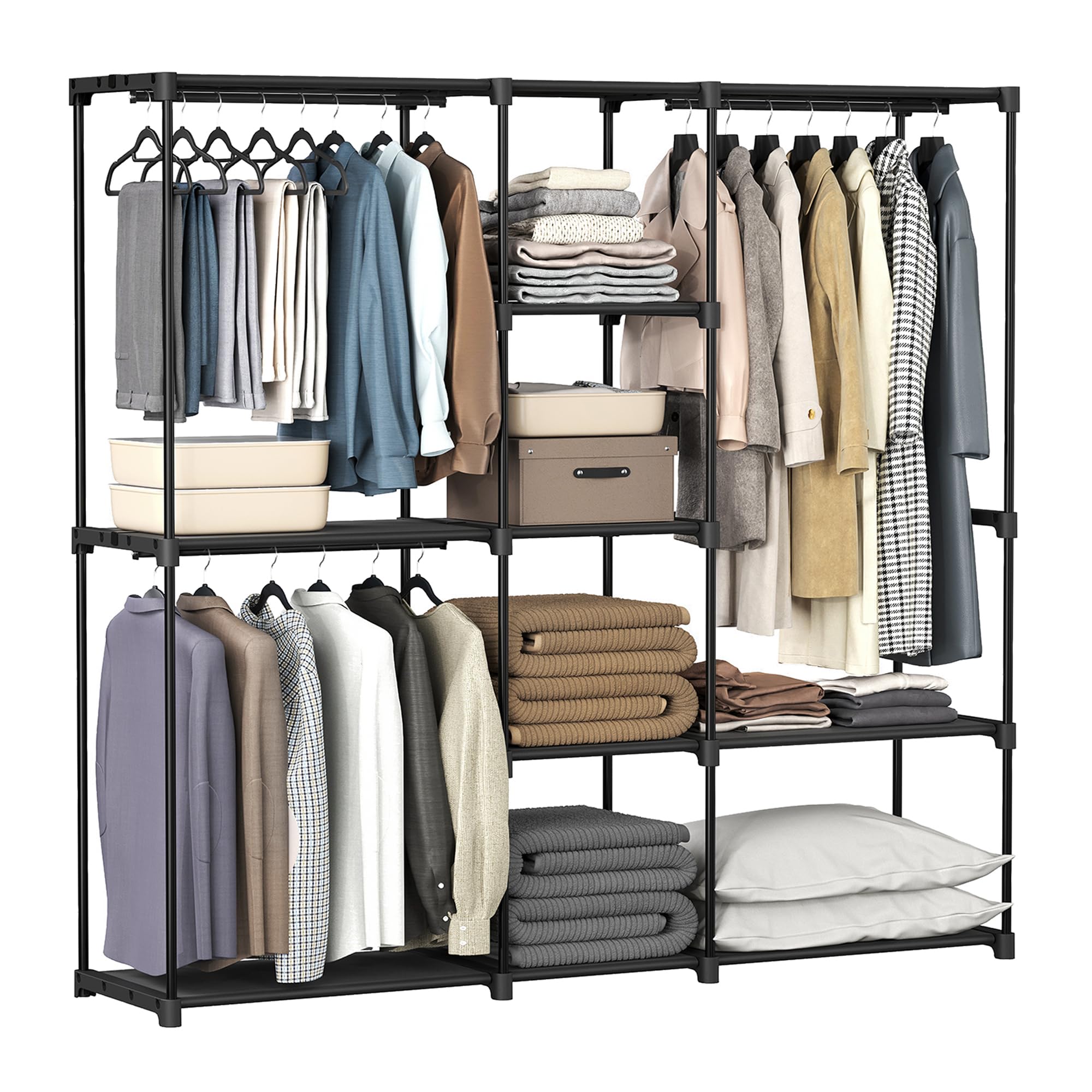 SONGMICS Portable Closet, Freestanding Closet Organizer, Clothes Rack with Shelves, Hanging Rods, Storage Organizer, for Cloakroom, Bedroom, 71.7 x 16.9 x 71.7 Inches, Black URYG037B02