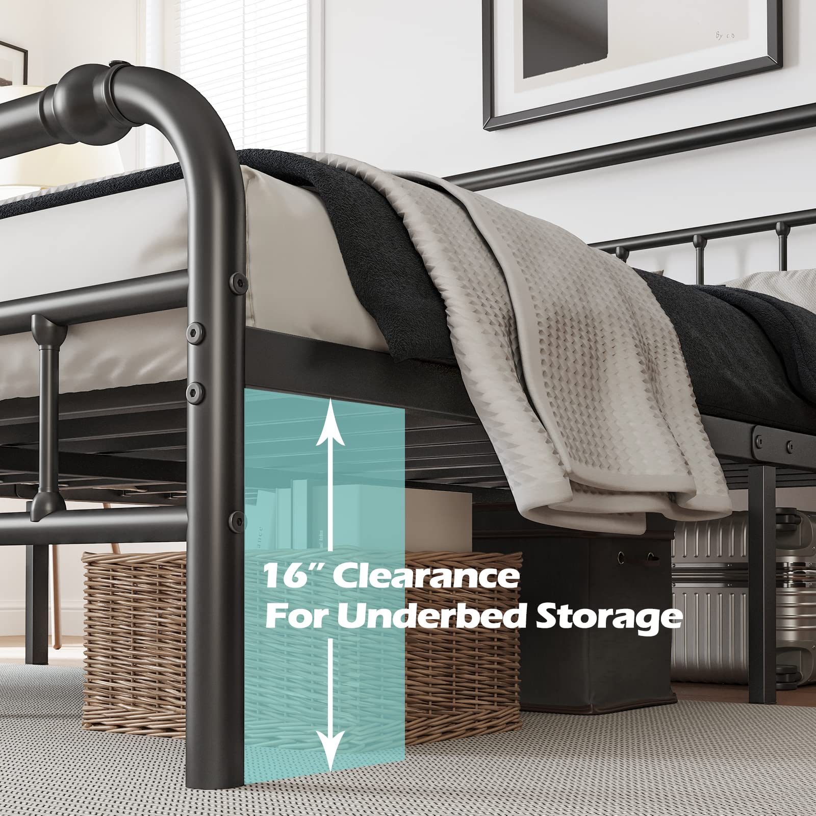 BOSRII Twin Size Bed Frame with Headboard and Footboard, 18 Inches High, 3500 Pounds Heavy Duty Metal Slats Support for Mattress, No Box Spring Needed,Noise-Free, Black