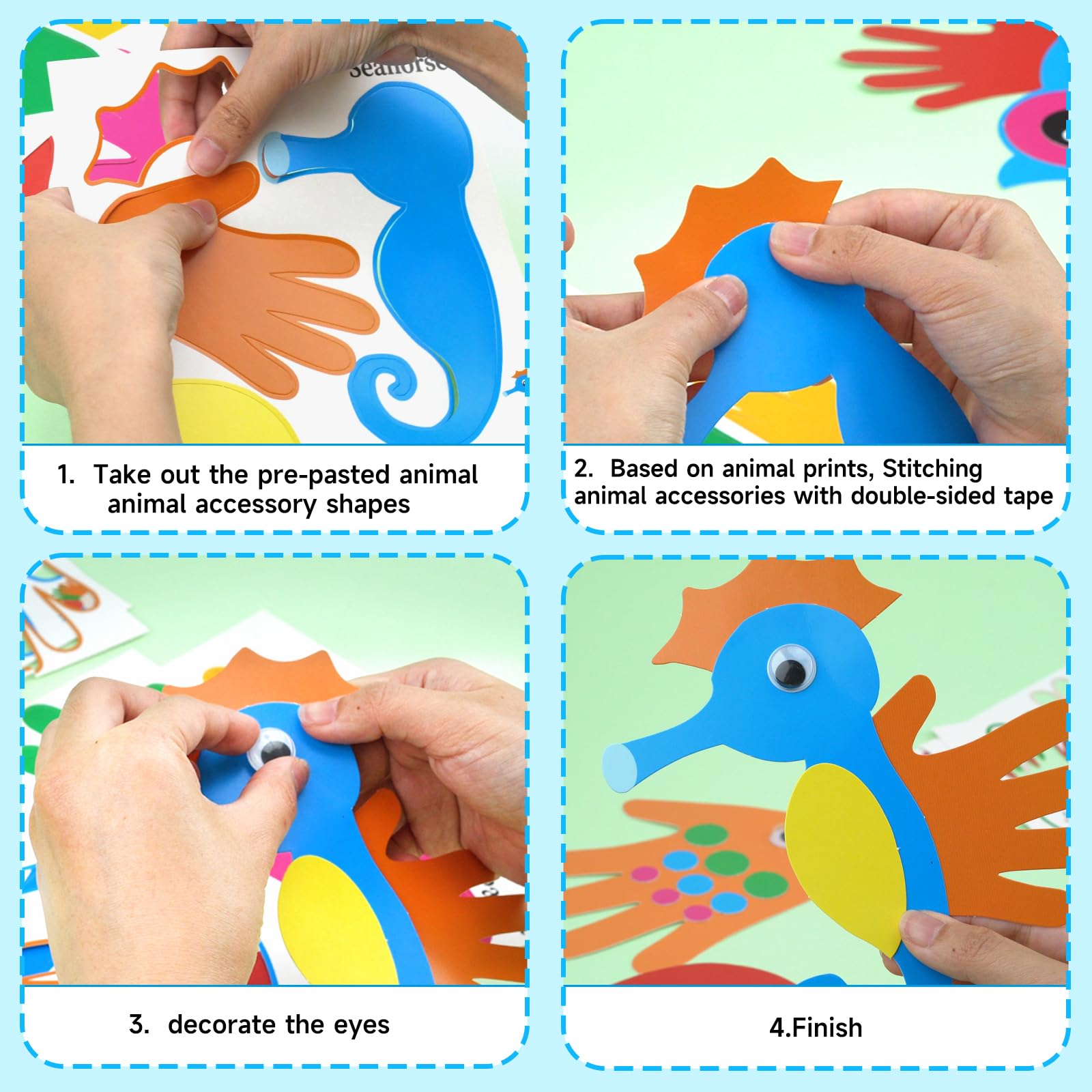 HAPMARS Handprint Art Craft Kits for Kids,16 Pack Easy Animal Cutout Craft for Toddler Age 3, 4, 5,DIY Fun Hand Print Paper Crafting,Creative Toys Preschool Classroom Activity Project for Boys & Girls