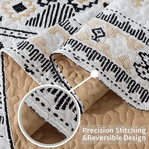 VAPUTAR King Size Quilt Bedding Set - 3 Pieces Soft Stripe Boho King Bedspread, All-Season Lightweight Reversible Coverlet Sets, Quilts King Size for Farmhouse Bedroom (Black/Beige)