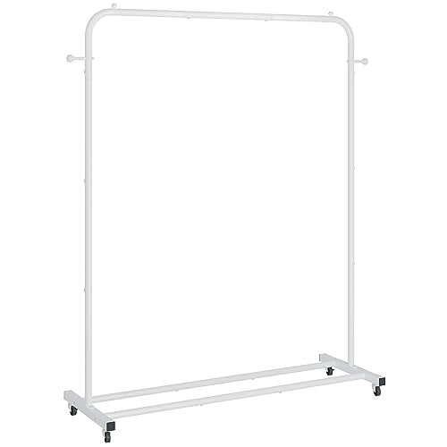 Boeeoan Garment Rack, Clothes Rack With Wheels, Freestanding Simple Single Pole, Coat Rack, Multi-functional Rolling Clothing Storage Rack With 2 Hooks for Bedroom, Laundry Room, Living-room, White