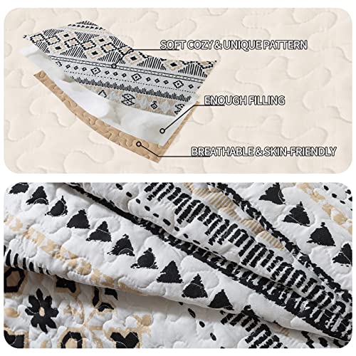 VAPUTAR King Size Quilt Bedding Set - 3 Pieces Soft Stripe Boho King Bedspread, All-Season Lightweight Reversible Coverlet Sets, Quilts King Size for Farmhouse Bedroom (Black/Beige)